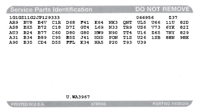 Reproduction GM Trunk RPO SPID Service Parts Identification Label ...